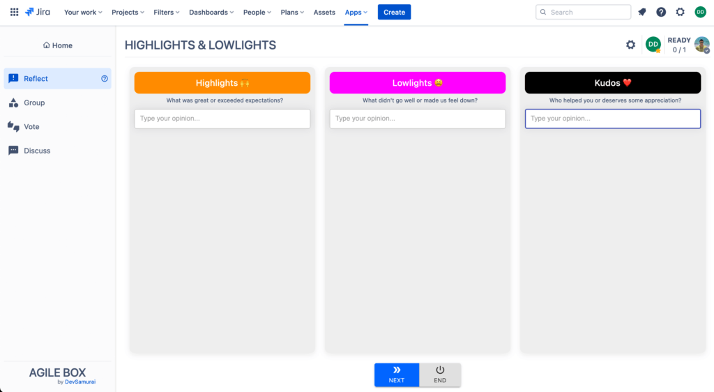 Highlights & Lowlights retrospective - User Story Map for Jira