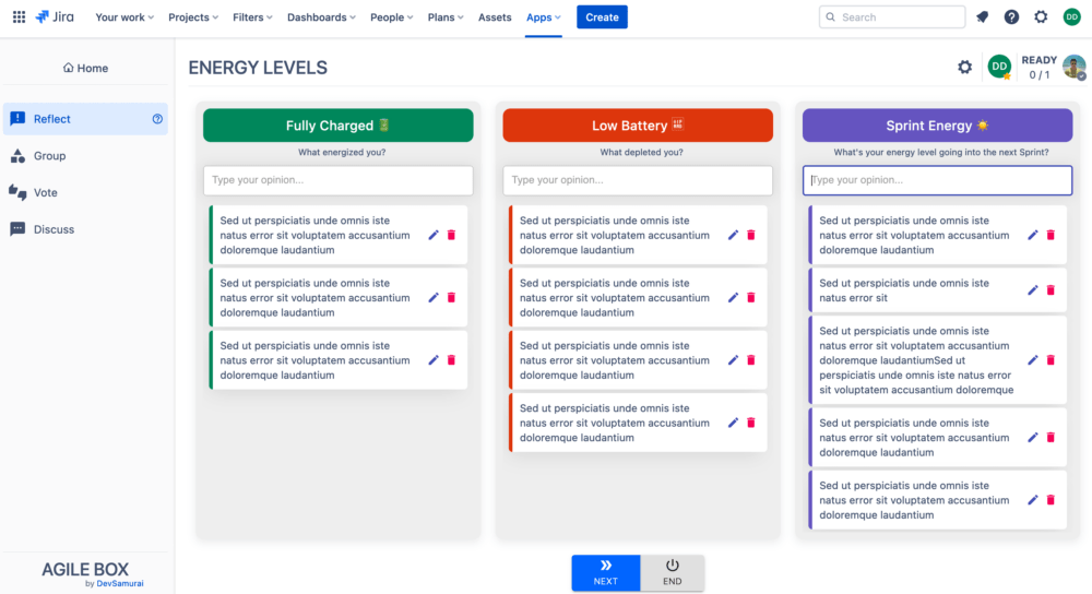 Energy Levels Retrospective - ProductGo - Agile User Story Map for Jira