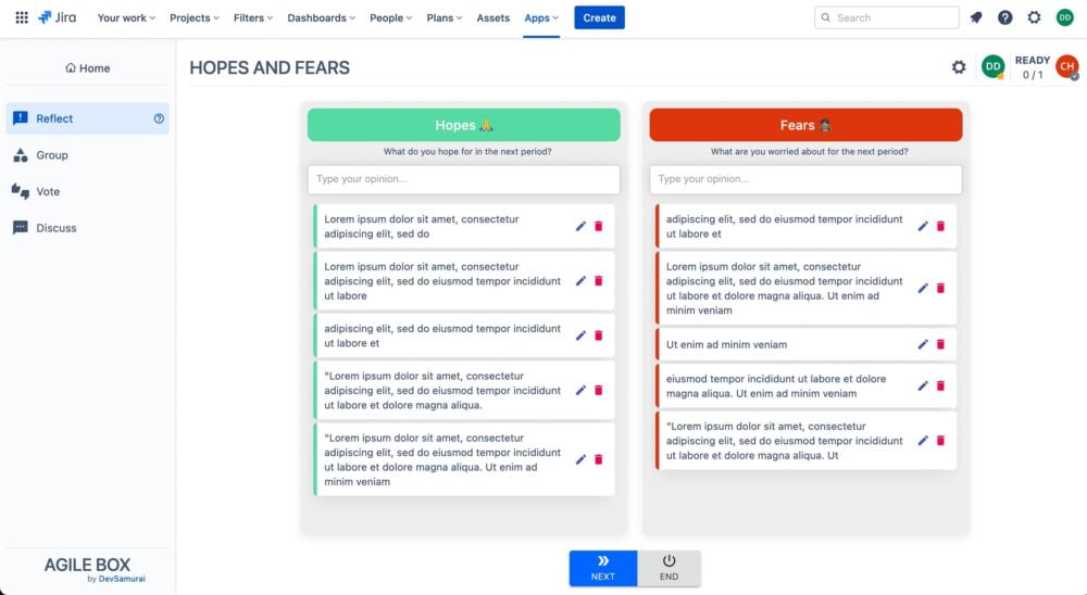 Hopes and Fears Retrospective - ProductGo - Agile User Story Map for Jira