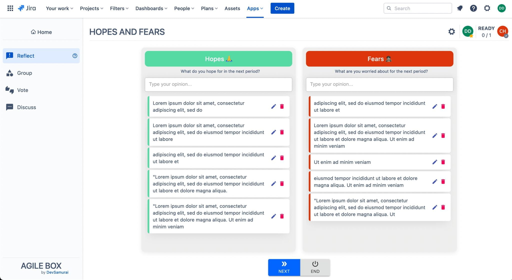 Hopes and Fears Retrospective - ProductGo - Agile User Story Map for Jira